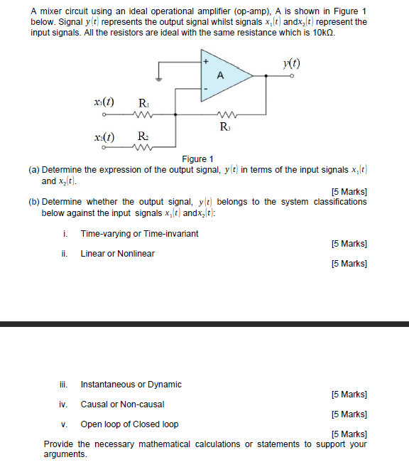 Solved A mixer circuit using an ideal operational amplifier | Chegg.com