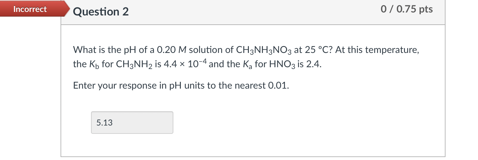 Solved What is the pH of a 0.20M solution of CH3NH3NO3 at | Chegg.com