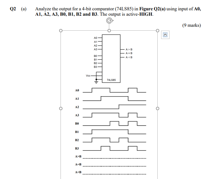 Solved Q2 (a) Analyze the output for a 4-bit comparator | Chegg.com