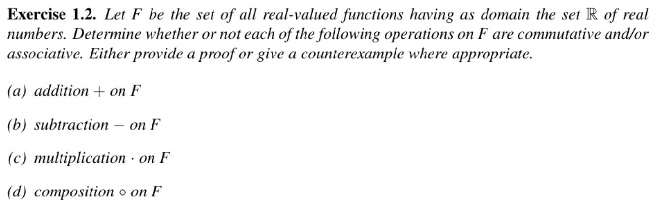 Solved Exercise 1.2. Let F be the set of all real-valued | Chegg.com