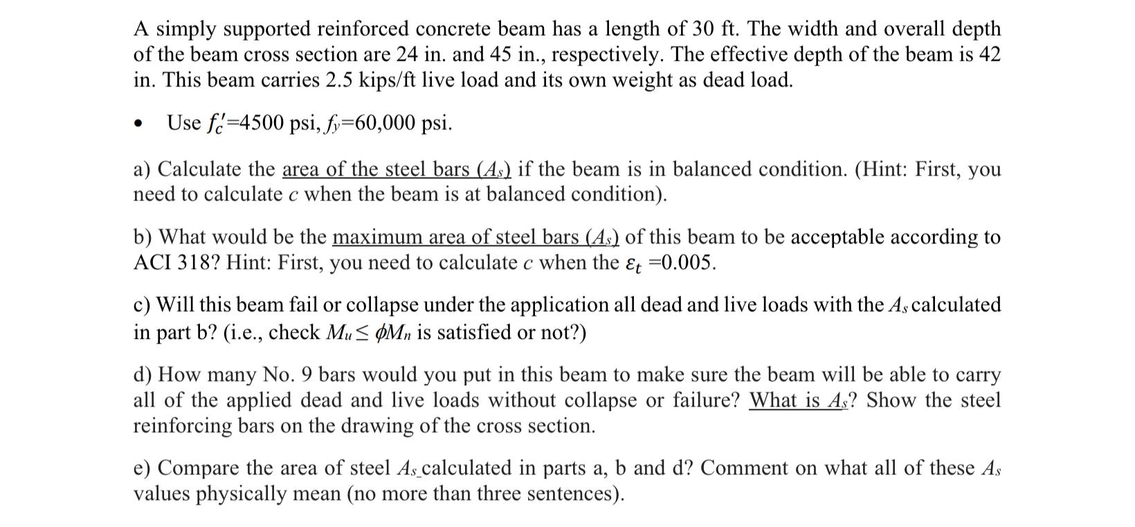 Solved A simply supported reinforced concrete beam has a | Chegg.com