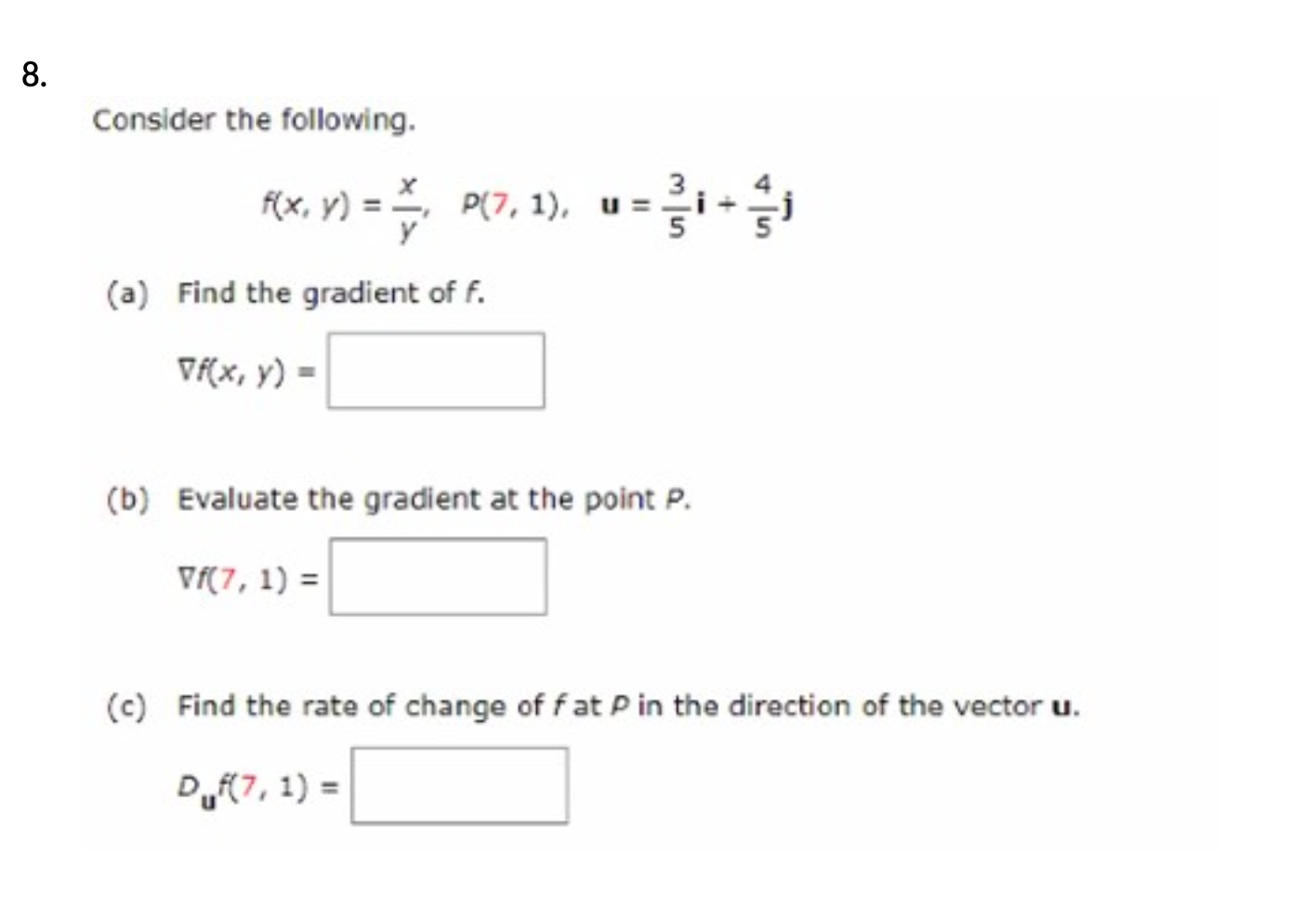 Solved Consider the following.f(x,y)=xy,P(7,1),u=35i+45j(a) | Chegg.com