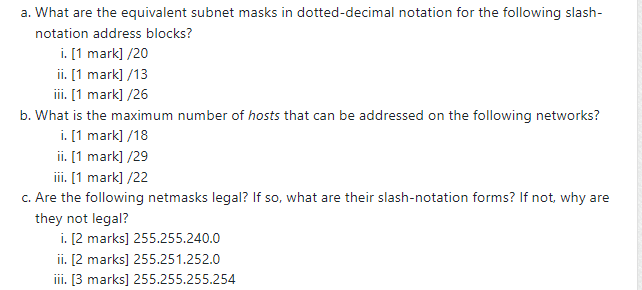 Solved a. What are the equivalent subnet masks in | Chegg.com