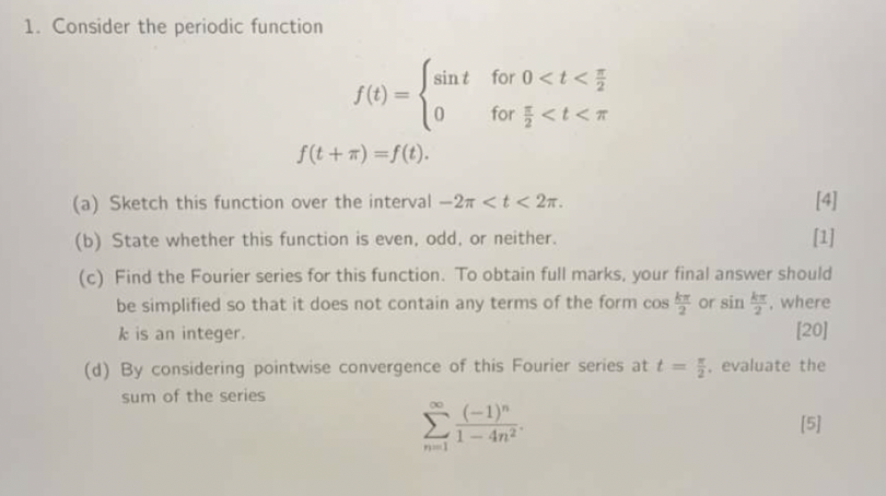 Solved 1. Consider the periodic function sint for 0 | Chegg.com