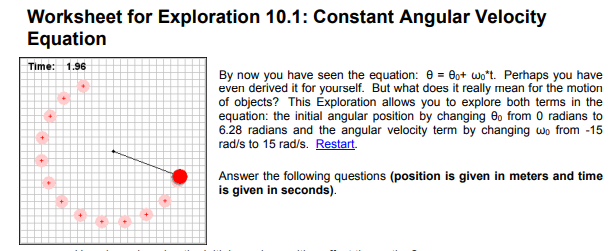 Worksheet for Exploration 10.1: Constant Angular | Chegg.com
