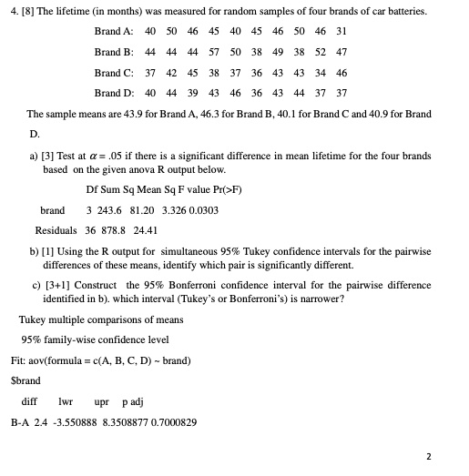 Solved [8] The lifetime (in months) was measured for random | Chegg.com