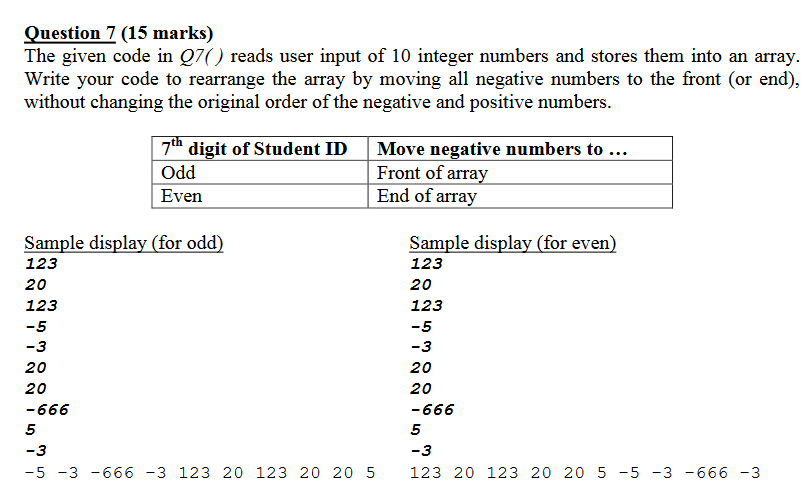  Solved ion 7 15 Marks Given Code 27 Reads User Input 10 Integer Numbers Stores Array 