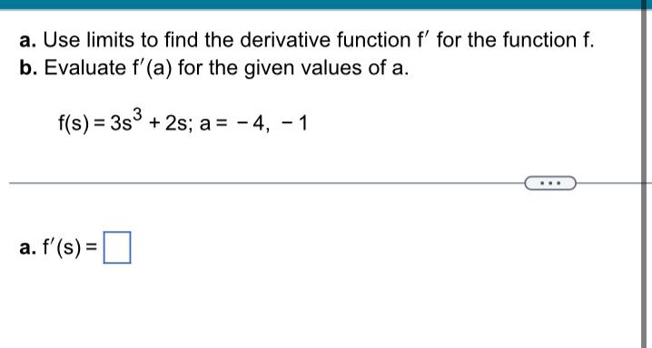 Solved a. Use limits to find the derivative function f′ for | Chegg.com