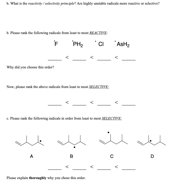 Solved 2. Radical Reactivity and selectivity! a. On the | Chegg.com
