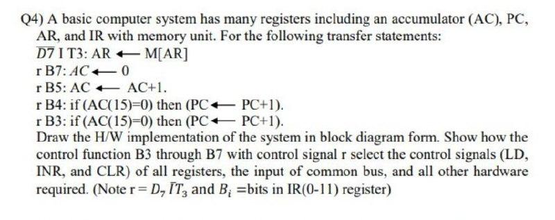 Q4) A basic computer system has many registers | Chegg.com