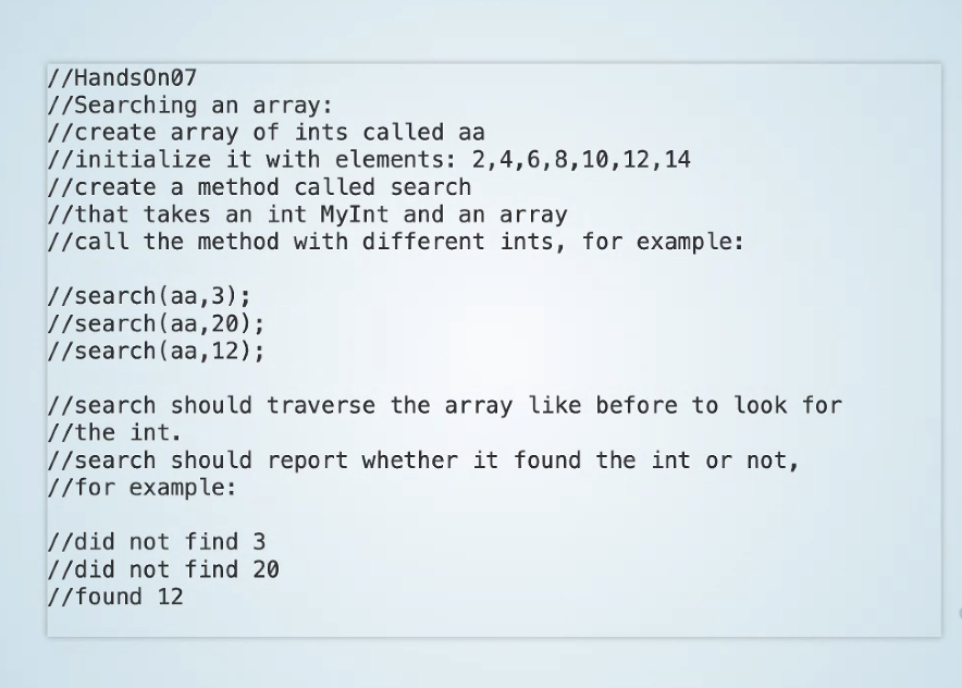 Solved //HandsOn07 //Searching an array: //create array of | Chegg.com