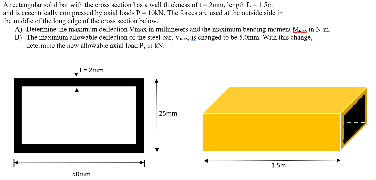 Solved A rectangular solid bar with the cross section has a | Chegg.com