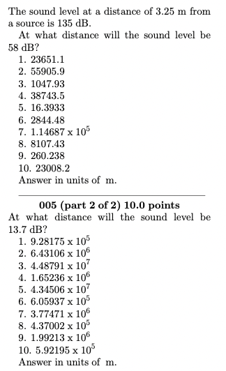Solved The sound level at a distance of 3.25 m from a source | Chegg.com