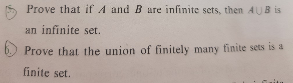 Solved Prove that if A and B are infinite sets, then AUB is | Chegg.com