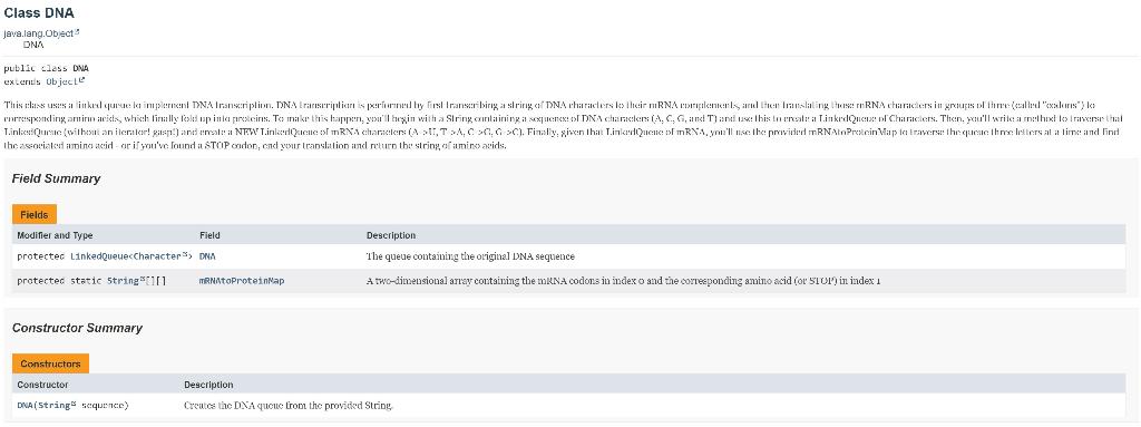 Class DNA java.lang.Object DNA public class DNA | Chegg.com