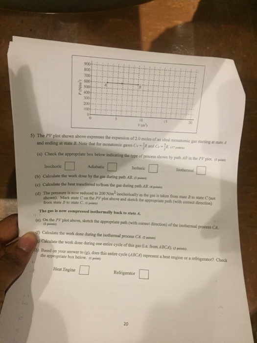 Solved 800 700 T 600 400 10 20 5) The PV plot shown above | Chegg.com