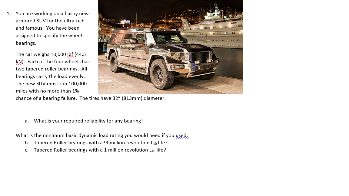 Solved LATNO 1. You are working on a flashy new armored SUV | Chegg.com