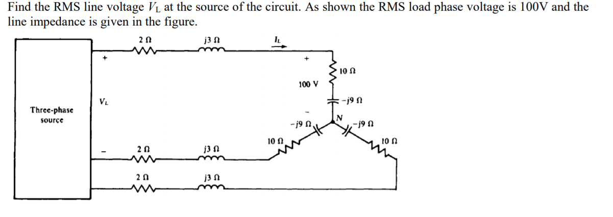 Solved Find the RMS line voltage Vį at the source of the | Chegg.com
