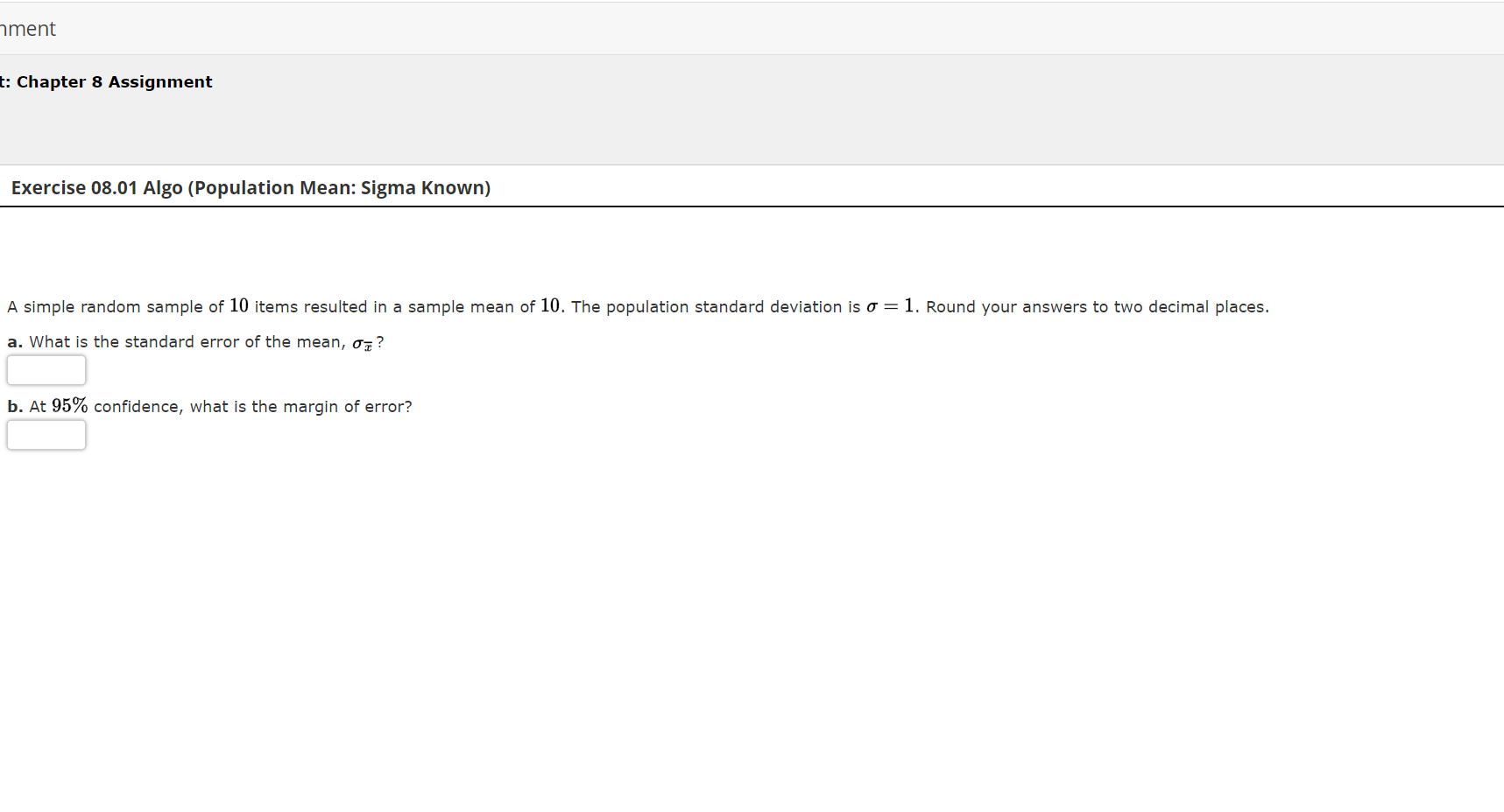 Solved nment t: Chapter 8 Assignment Exercise 08.01 Algo | Chegg.com