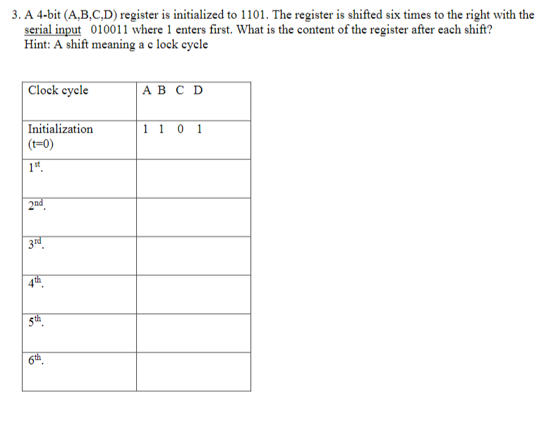Solved A 4-bit (A,B,C,D) ﻿register is initialized to 1101 . | Chegg.com