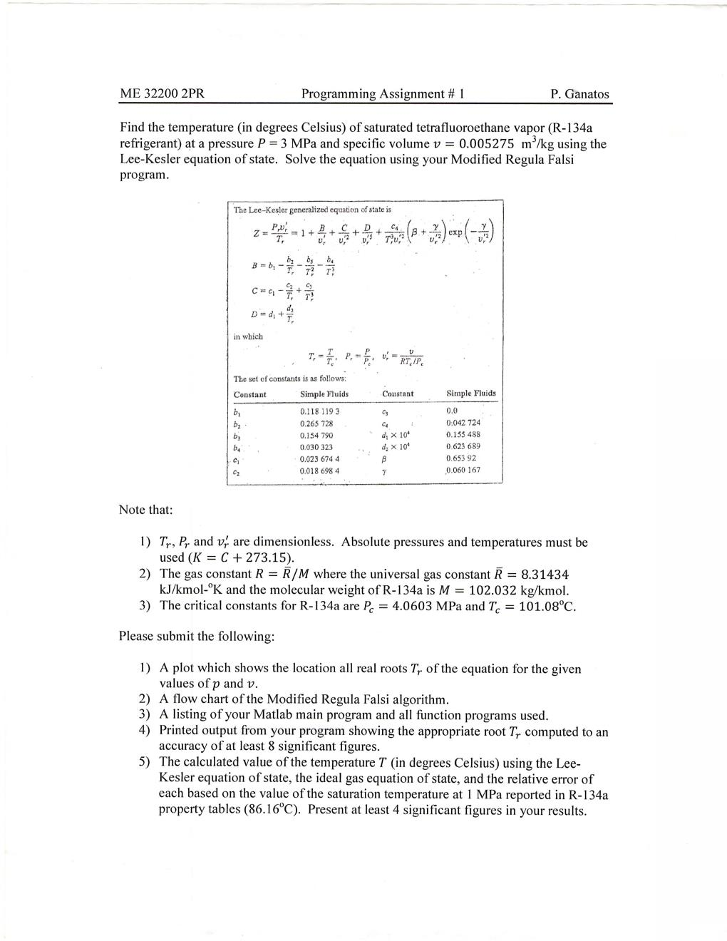 ME 32200 2PR Programming Assignment # 1 P.Ganatos | Chegg.com