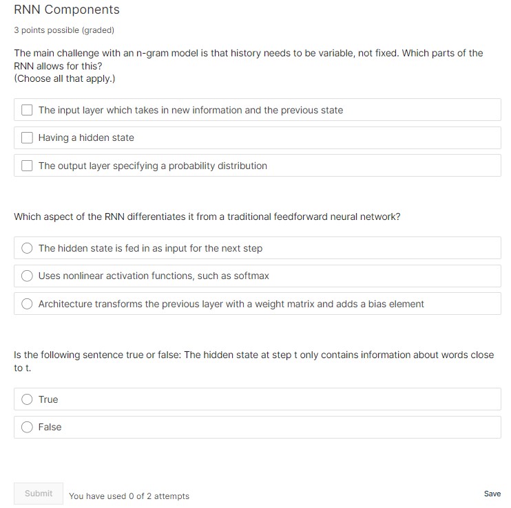 Solved RNN Components3 ﻿points possible (graded)The main | Chegg.com
