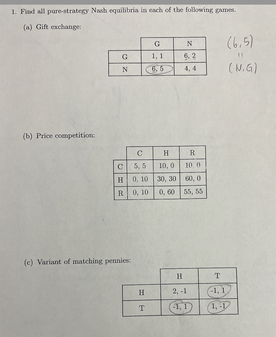 Solved 1. Find all pure-strategy Nash equilibria in each of | Chegg.com