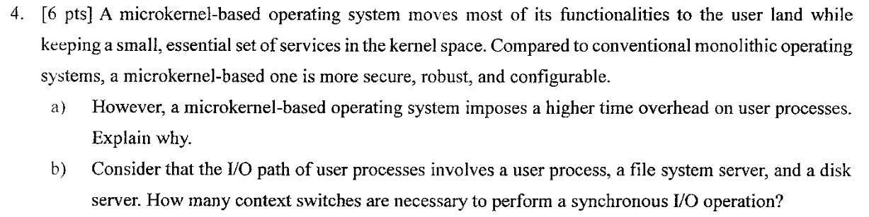4. [6 pts) A microkernel-based operating system moves | Chegg.com
