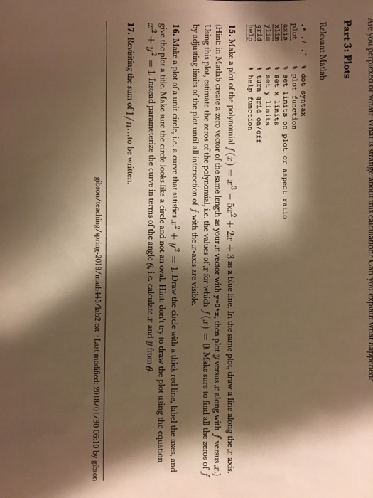 Solved Part 3: Plots Relevant Matlab plot axis xlim ylin rid | Chegg.com