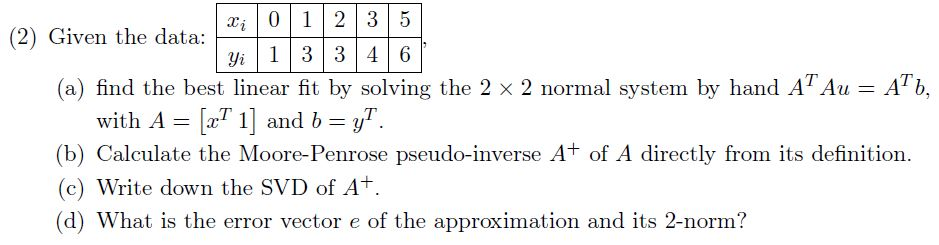 Xi 0 1 2 3 5 (2) Given the data: Yi 1 3 3 4 6 (a) | Chegg.com