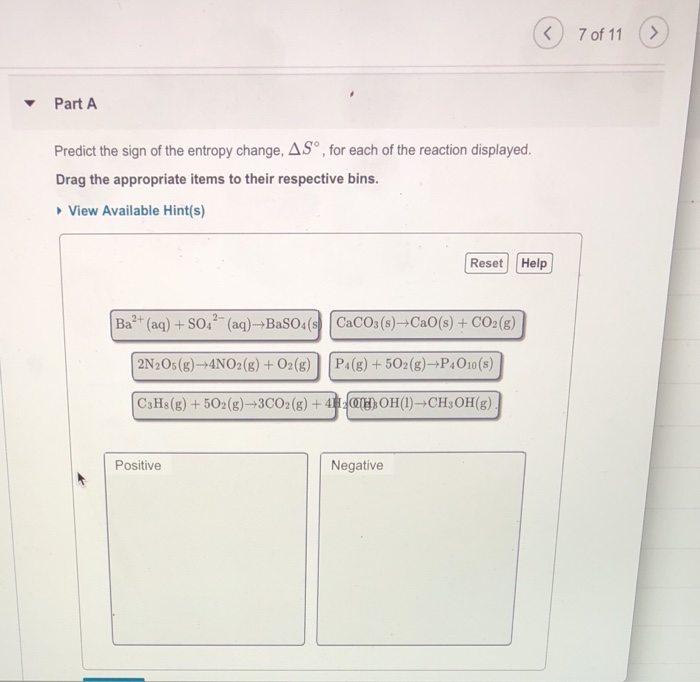 Solved く) 70f 11 (> Part A Predict the sign of the entropy | Chegg.com