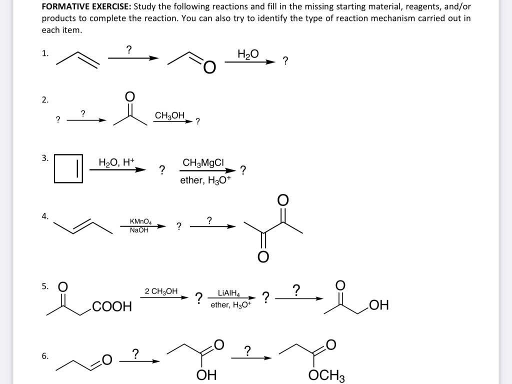 Solved FORMATIVE EXERCISE: Study the following reactions and | Chegg.com