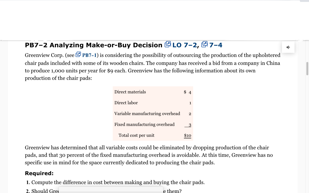 Solved PBZ-2 Analyzing Make-or-Buy Decision QLO 7-2, 7-4 | Chegg.com