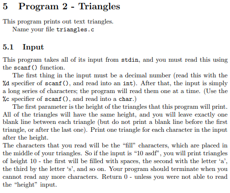 Solved 5 Program 2 - Triangles This program prints out text | Chegg.com