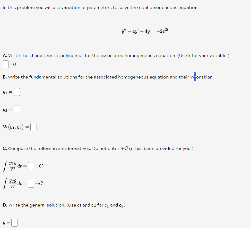 Solved In this problem you will use variation of parameters | Chegg.com