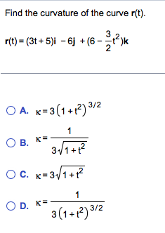 Solved Find the curvature of the curve r(t). | Chegg.com