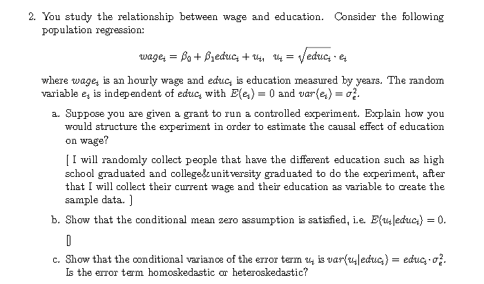 Solved 2. You study the relationship between wage and | Chegg.com