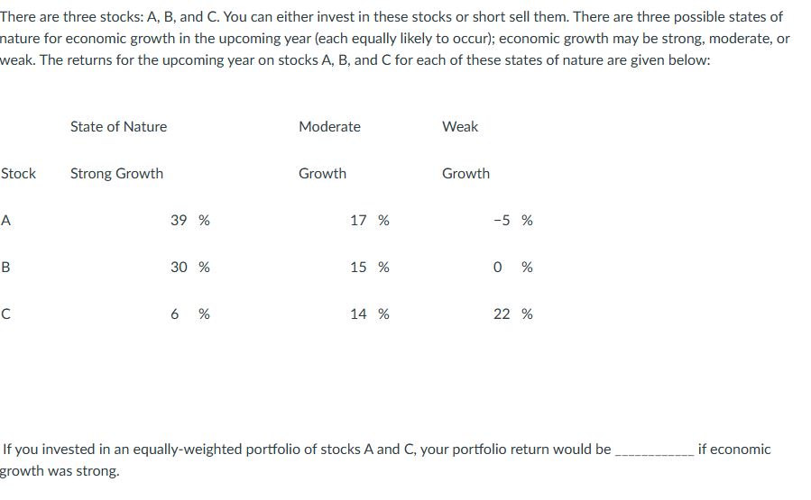 Solved There are three stocks: A, B, and C. You can either | Chegg.com