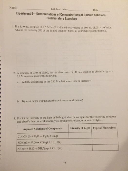Solved Name Lab Instructor Date Experiment 9-Determinations | Chegg.com