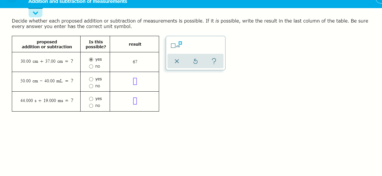 Solved Addition and subtraction of measurements Decide | Chegg.com