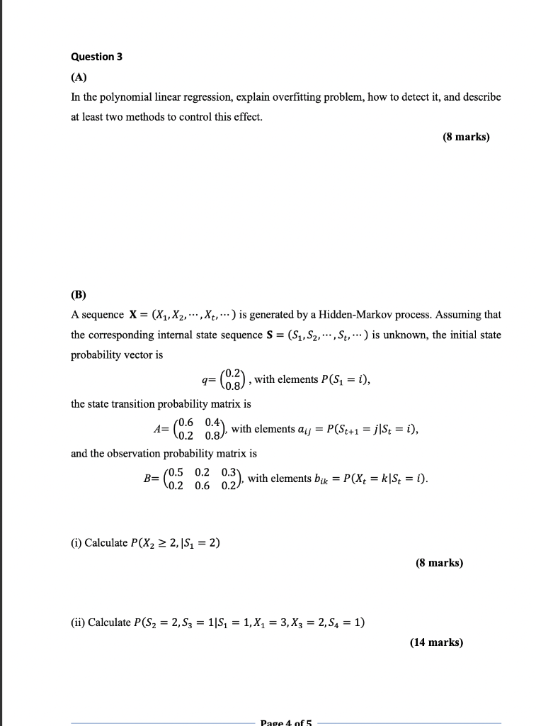 Solved Question 3 (A) In the polynomial linear regression, | Chegg.com