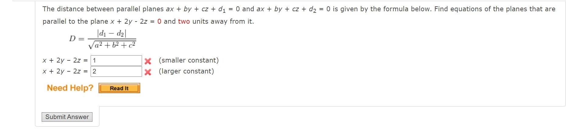 Solved The distance between parallel planes ax + by + cz + | Chegg.com