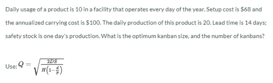 Solved Daily usage of a product is 10 in a facility that | Chegg.com