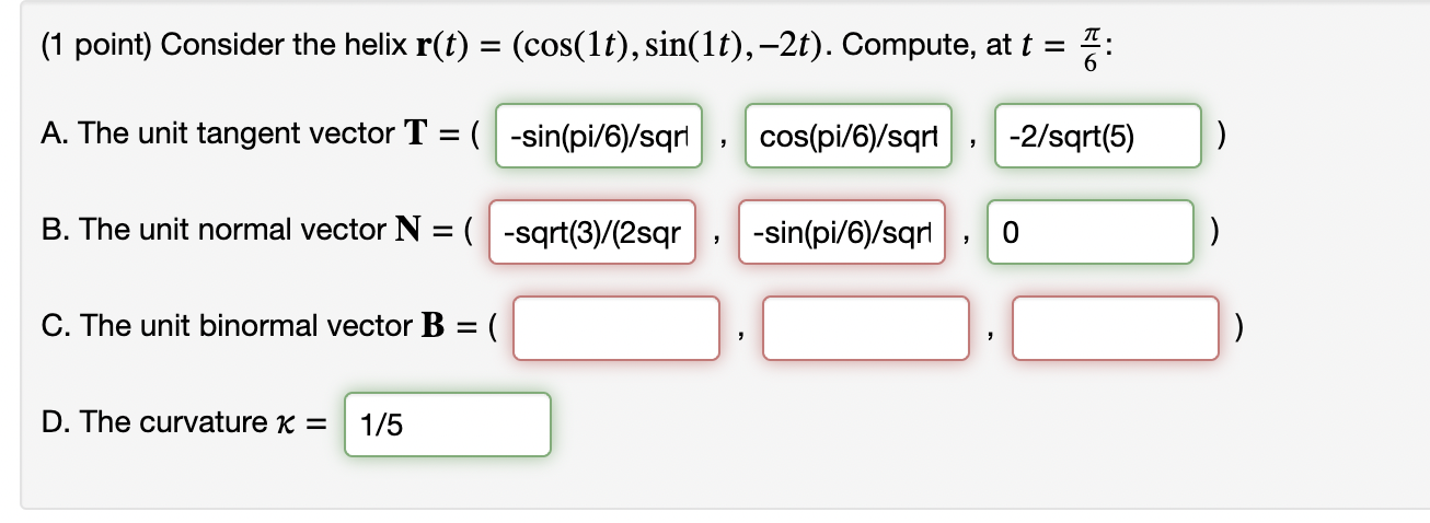 Solved (1 point) Consider the helix | Chegg.com
