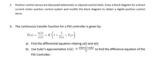 Solved 2. Position control servos are discussed extensively | Chegg.com