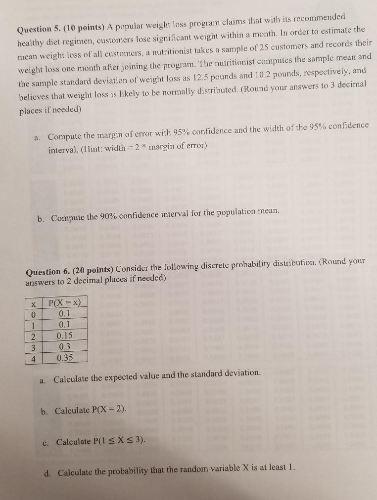 Solved Question 5. (10 points) A popular weight loss program | Chegg.com
