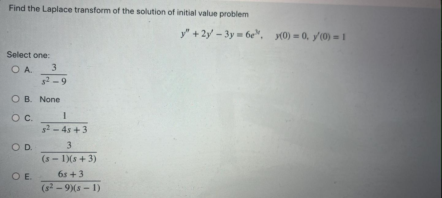 Find the Laplace transform of the solution of initial | Chegg.com