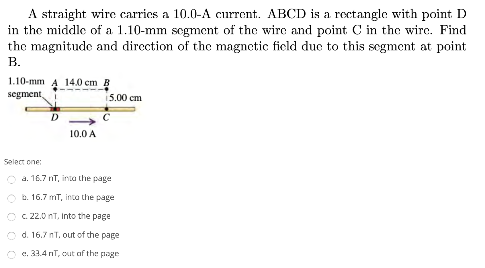 Solved A straight wire carries a 10.0-A current. ABCD is a | Chegg.com