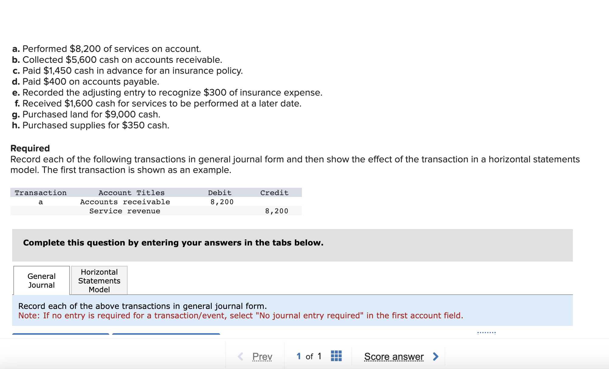 Solved a. Performed $8,200 of services on account. b. | Chegg.com
