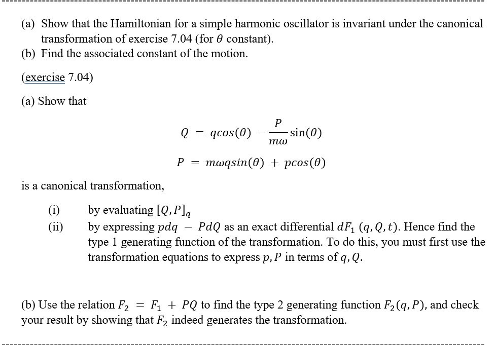 Solved (a) Show that the Hamiltonian for a simple harmonic | Chegg.com